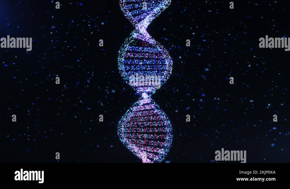 Close up abstract glittering DNA double helix with depth of field ...
