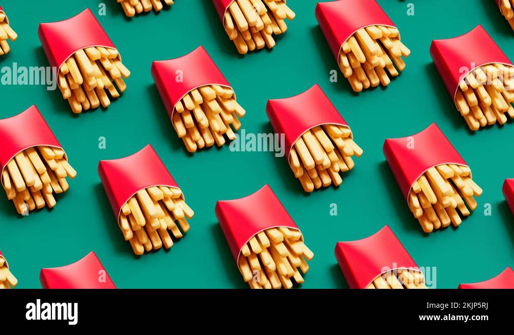 Seamless looping animation of boxes with crispy french fries. Fast-food ...