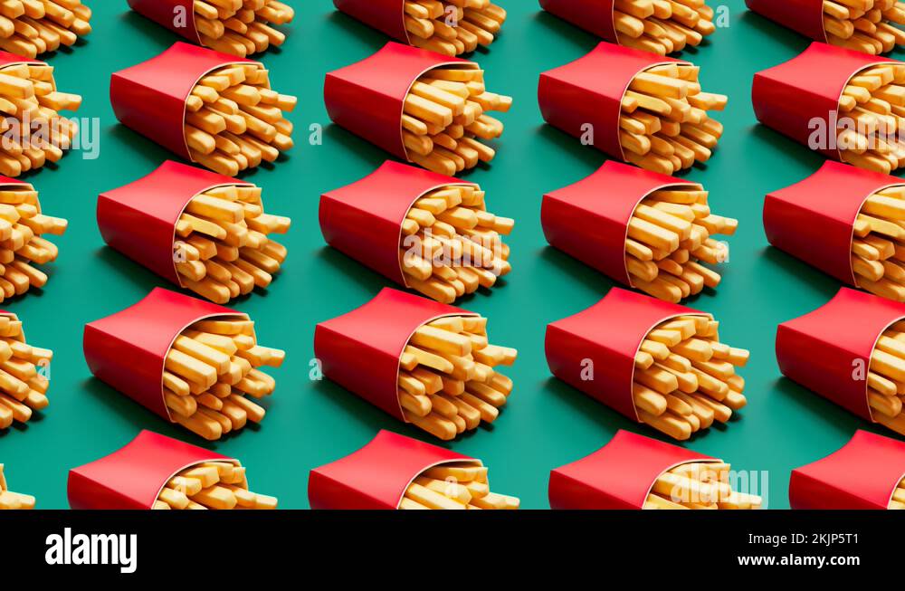 Seamless looping animation of boxes with crispy french fries. Fast-food ...