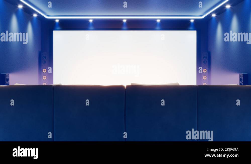 Beautiful home theatre. Modern cinema at the house. Multimedia room ...
