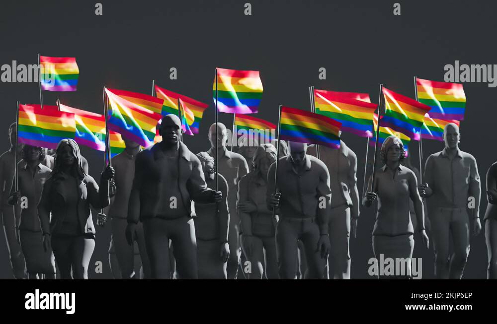 Demonstration.Women and men with rainbow flags.LGBTQ person rights and ...