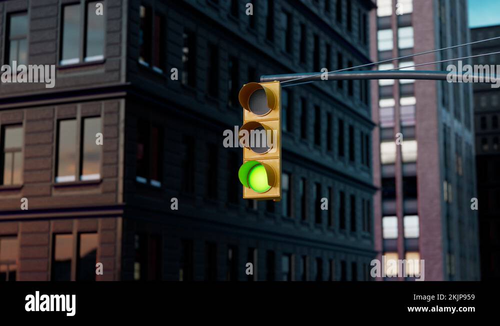 Traffic light switches colours. Intersection. Traffic signals on the ...