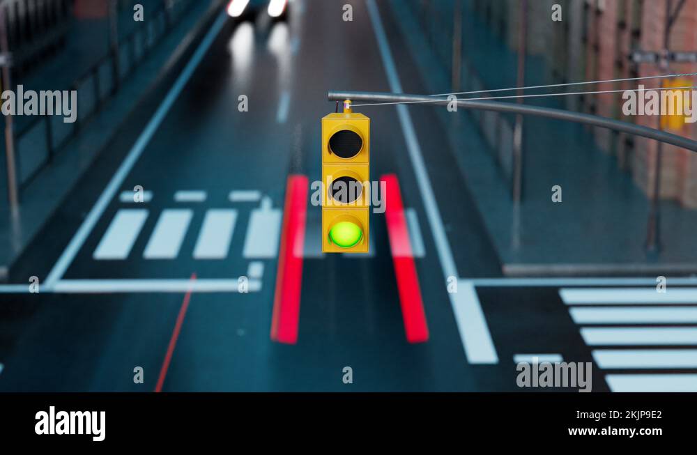 Traffic light switches colours. Intersection. Traffic signals on the ...