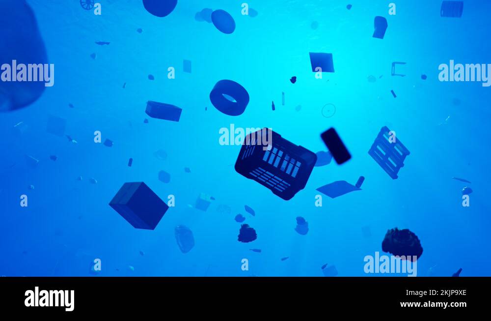 Rubbish is floating in the sea. The trash in blue water. Ocean ...