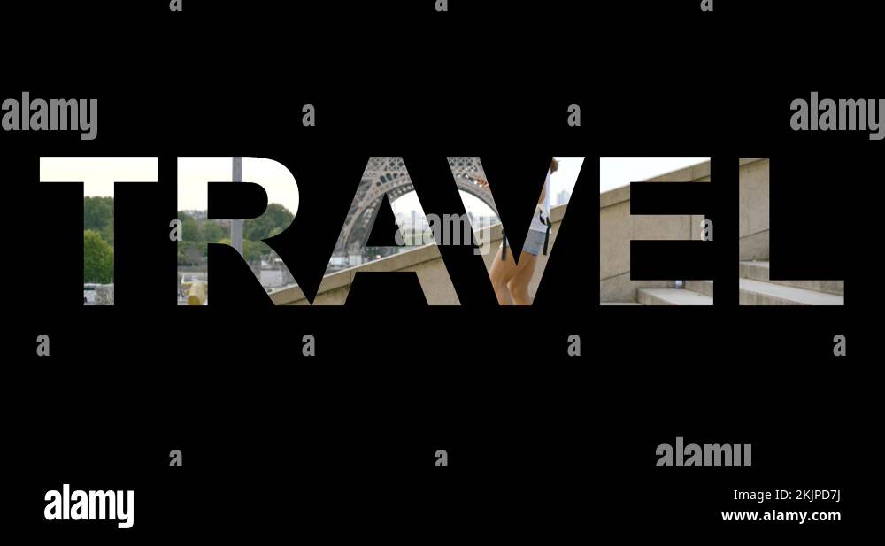 The word "TRAVEL" on a black isolated background. Transparent text that ...