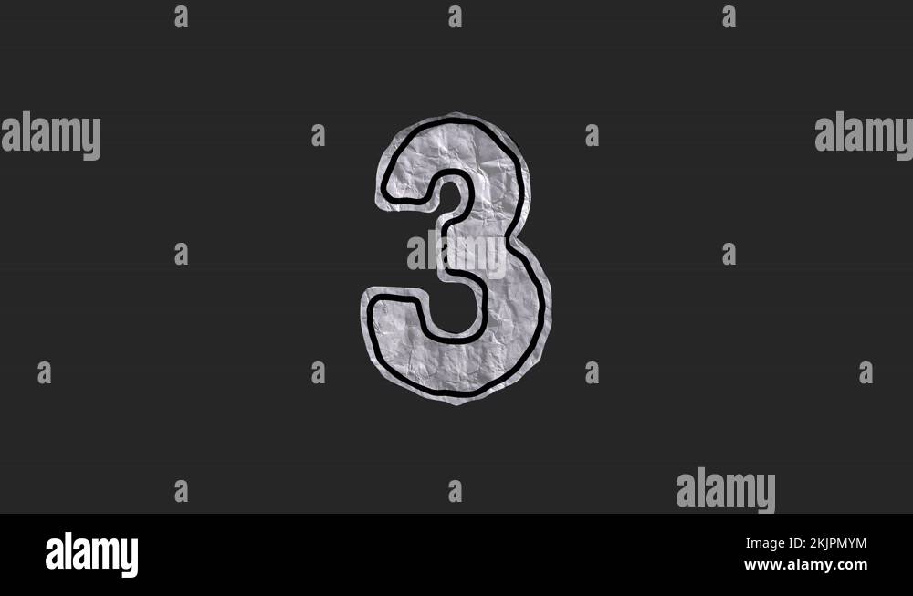 A crumpled paper revealing the number three with a gray background ...