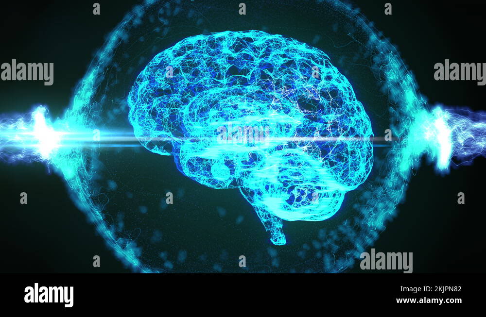 Projection of human brain disintegrated, memory loss, cell destruction ...