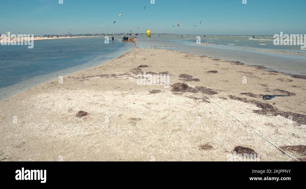 27.07.2020, Genichesk, Ukraine, footage of the sand and a beach party ...