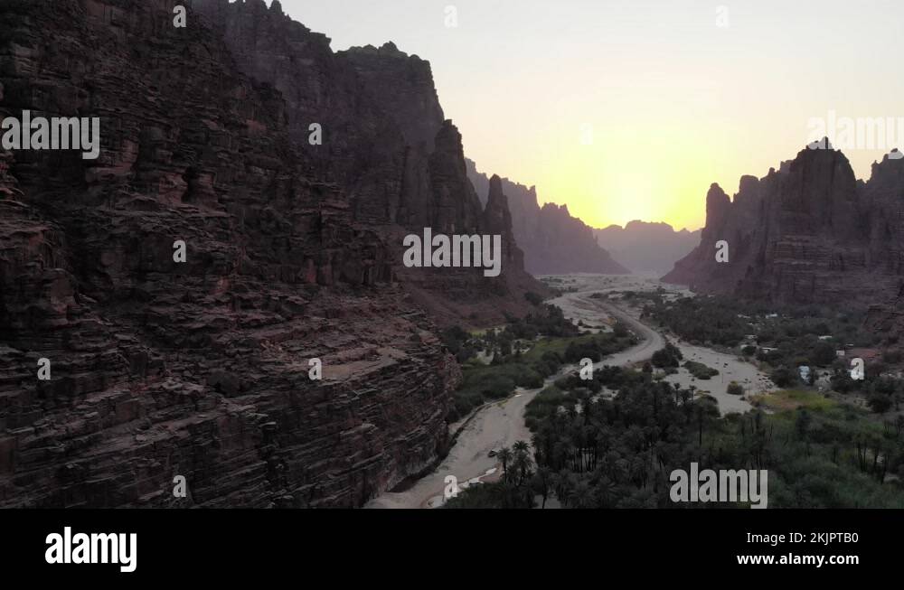 Aerial view of the natural wonder of Wadi Al Disah Valley in Tabuk ...