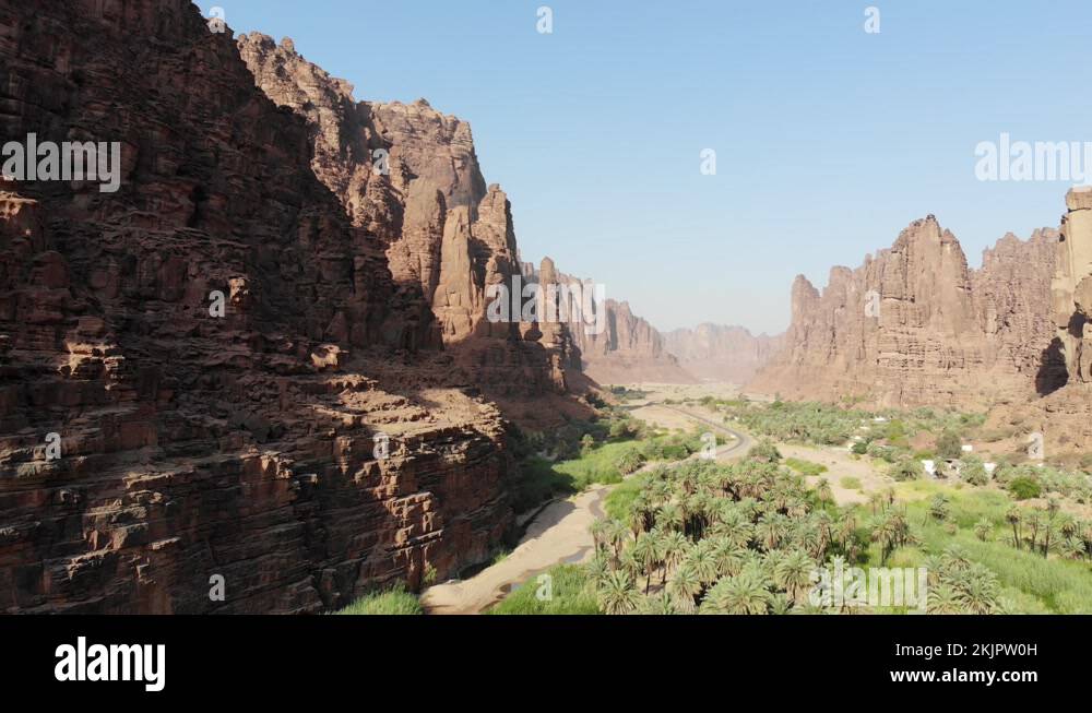 Aerial view of the natural wonder of Wadi Al Disah Valley in Tabuk ...