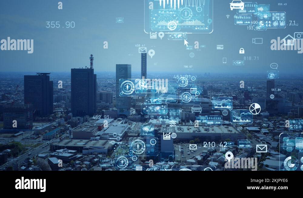 Smart city and communication network concept. 5G. IoT (Internet of ...