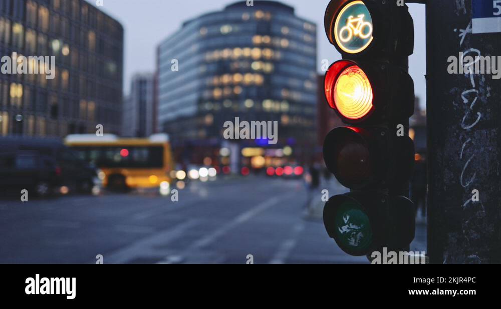 Red Traffic Light on Busy City Intersection. SLOW MOTION 4K Stock Video ...