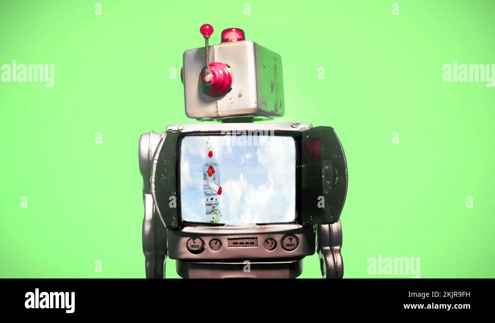 robot green screen dont panic Stock Video Footage - Alamy