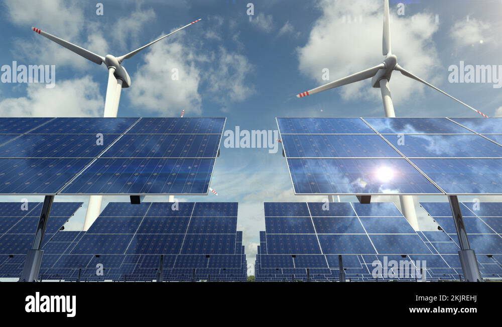 Solar panels cells with the with the wind power generators on ...
