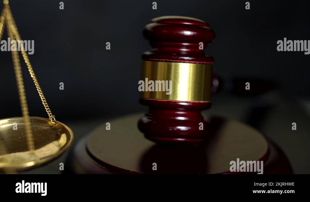 Cinematic Judge Gavel In Courtroom With Justice Scales, 4K Stock Video ...