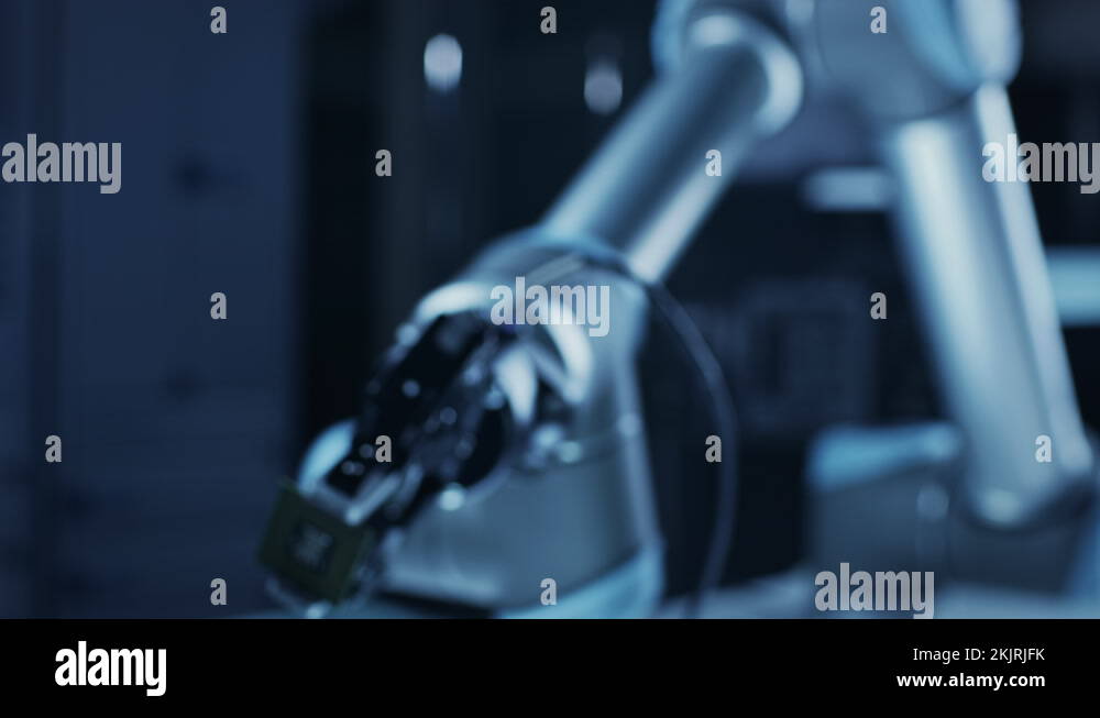 VFX Robot Arm Holding Microchip with Digitalized Effects Stock Video ...