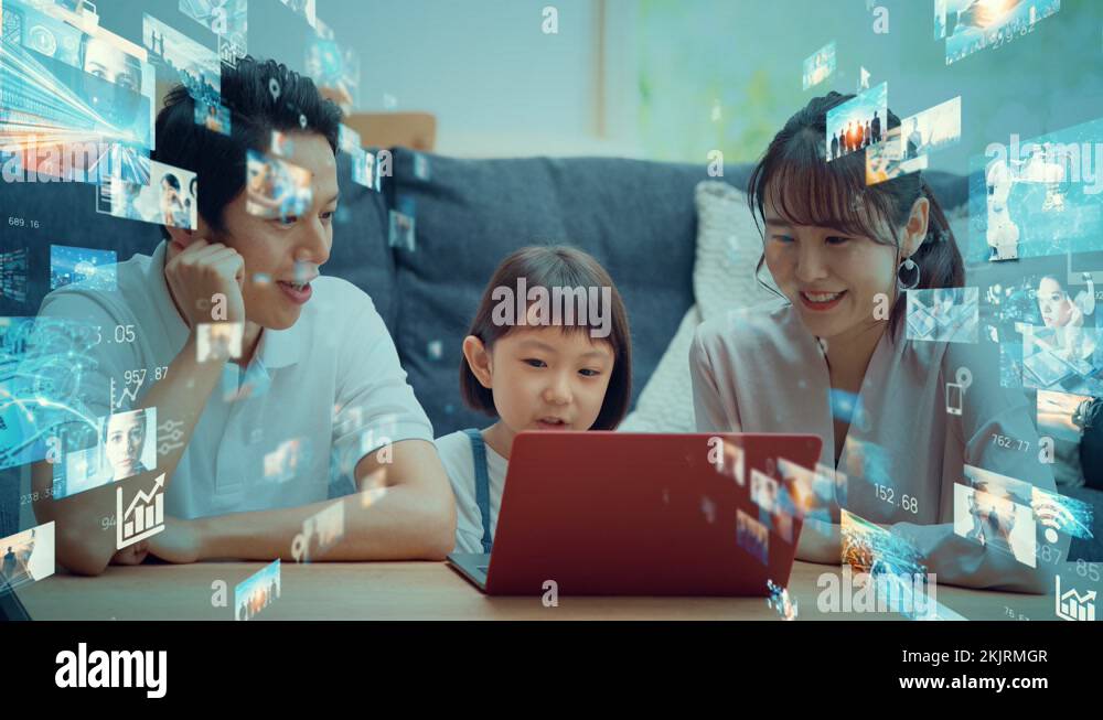 Asian family watching video distribution service Stock Video Footage ...