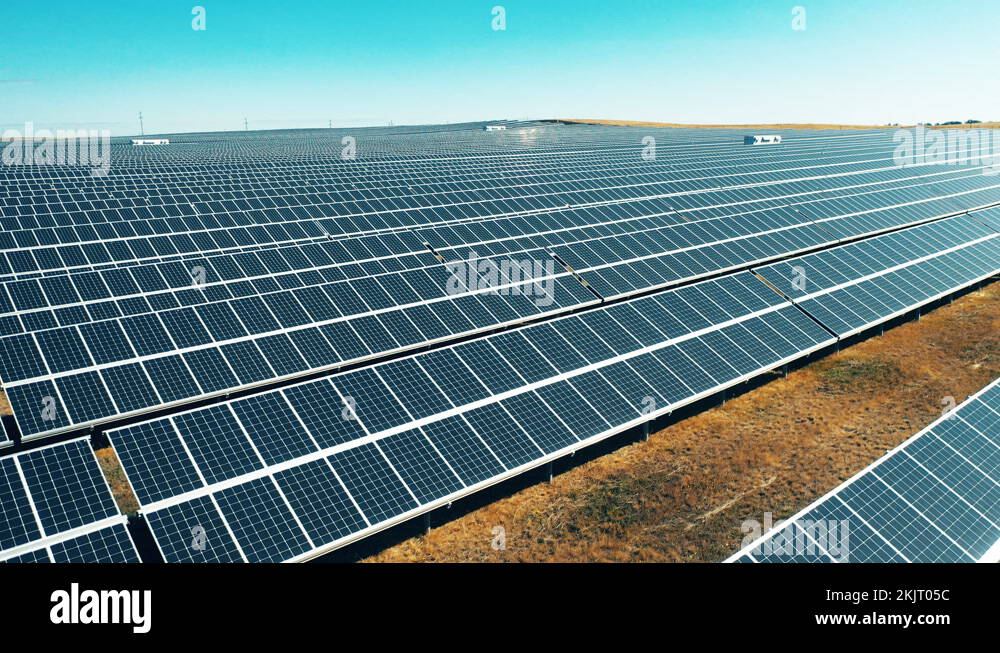 Rows of solar batteries installed in the open air. Solar power, solar ...