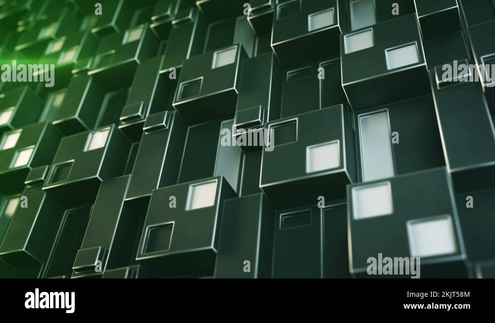 Futuristic sci-fi green metallic wall 3D render seamless loop animation ...