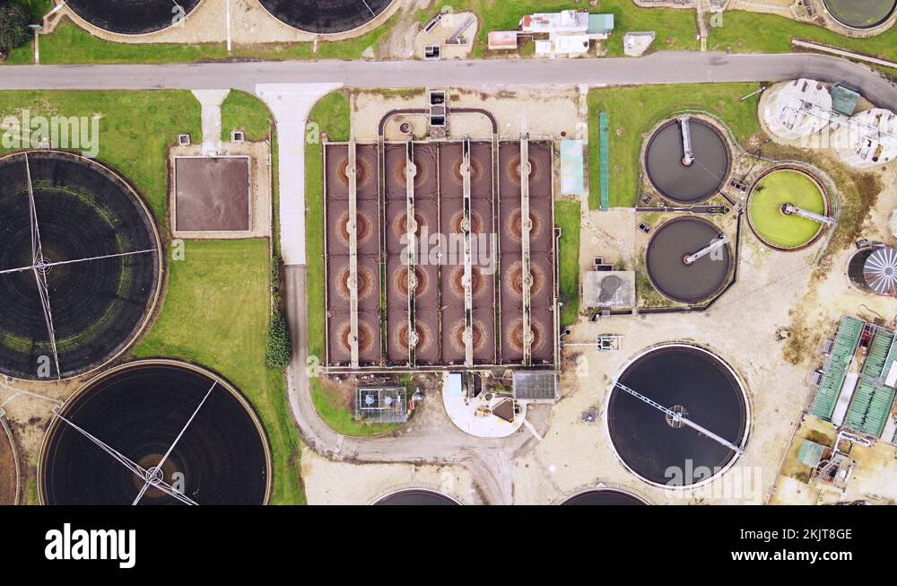 Wide aerial of water purification circle, clean drinking water ...