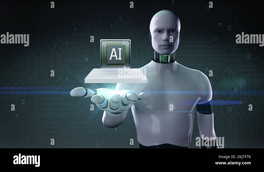 Robot opens palms, Rounded artificial intelligence CPU chips, IoT ...