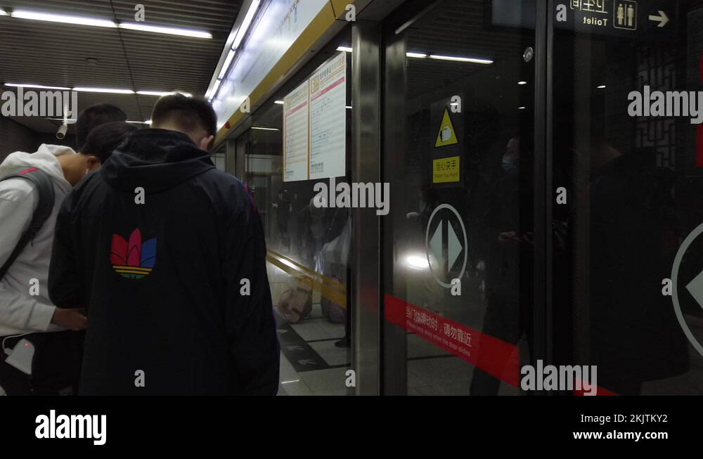 Passengers With Masks Getting On Train In Subway Beijing China Hyper