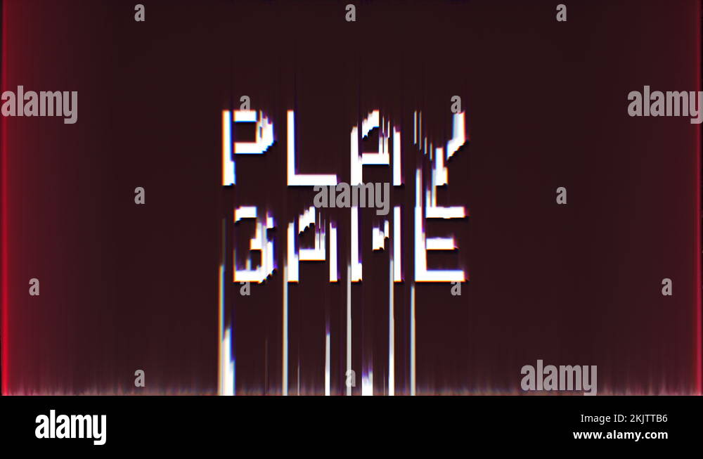 Play Game sign blinking. VHS dynamic noise effect. Video distortions ...