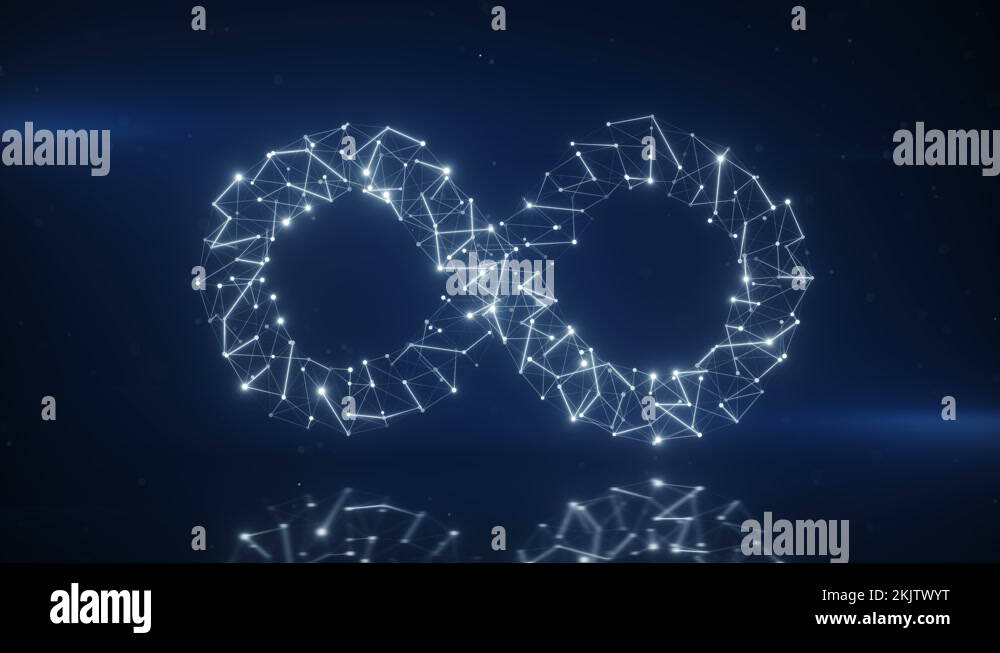 Infinity symbol of dots and connecting lines seamless loop 3D render ...