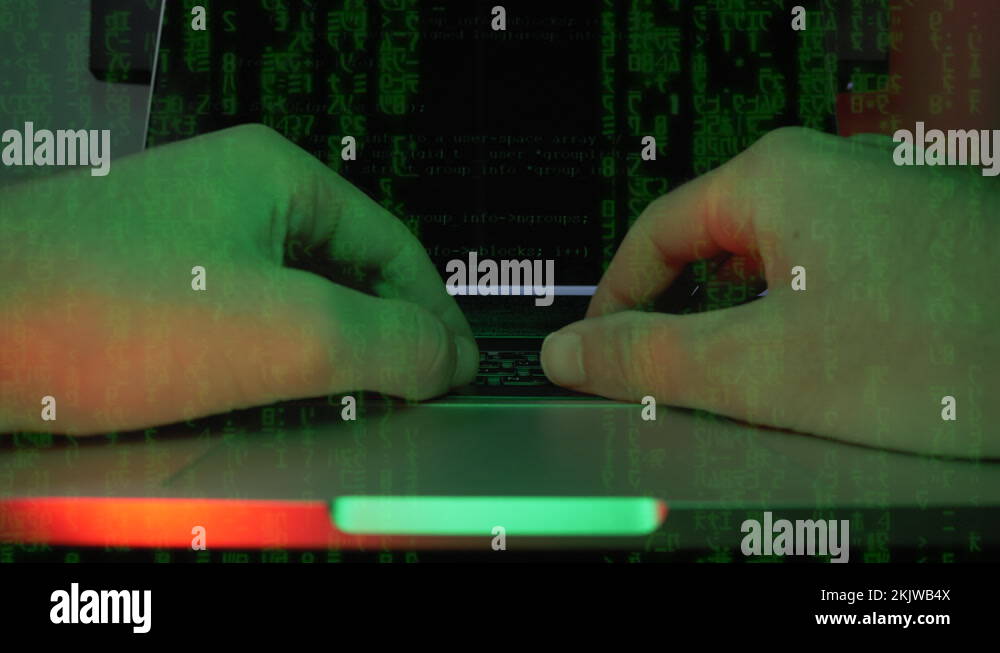 Hacker Is Coding And Programming Virus Security System On Screen Laptop In Dark Stock Video