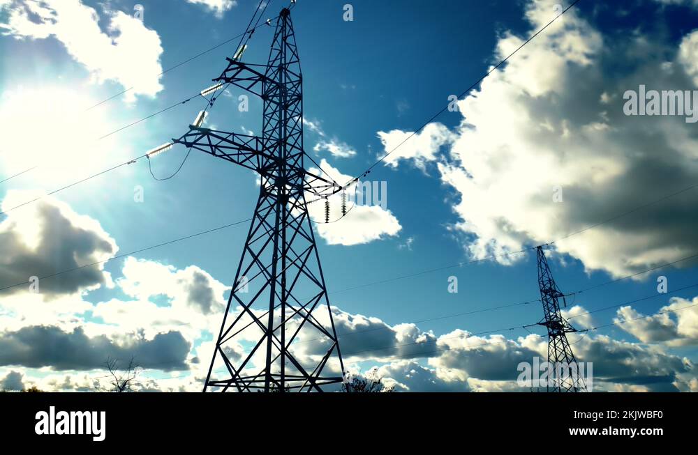 High Voltage Power Lines. Electricity Transmittion Tower Cable Wire ...