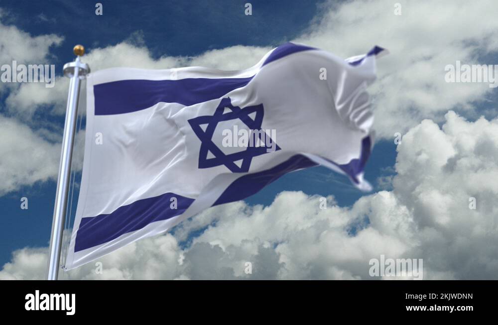 4k looping flag of Israel waving in wind,timelapse rolling clouds ...