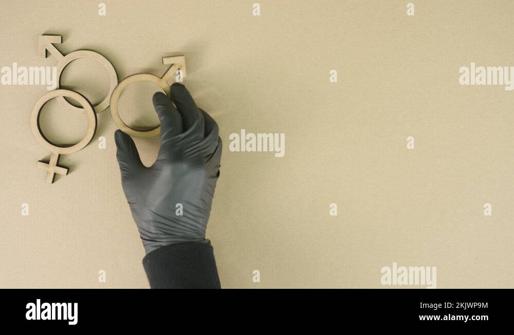 Two male and one female symbols made of cardboard. Polygamous marriage ...