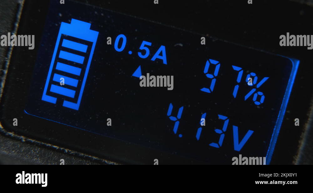 Screen of charging gadget with digits and battery picture Stock Video ...