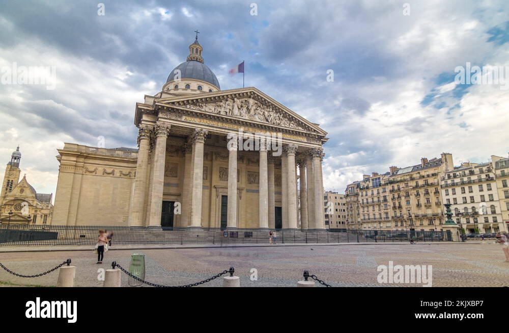 National pantheon building timelapse hyperlapse, front view with street ...