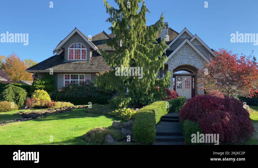 Houses with Fall Foliage in Suburb of Vancouver. Still Camera View ...