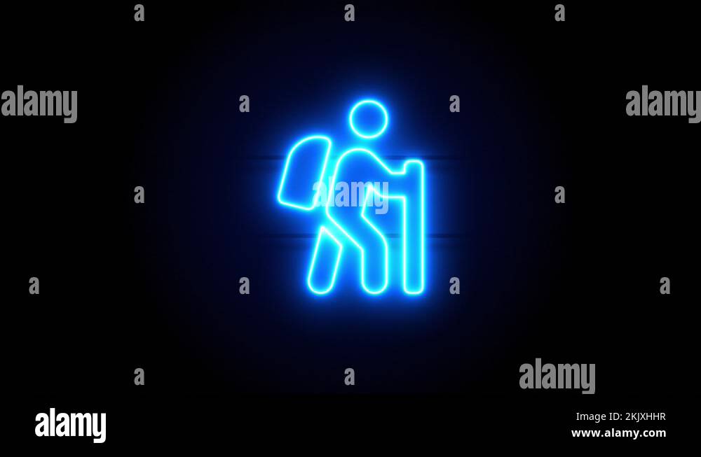 Hiking neon sign appear in center and disappear after some time. Loop ...