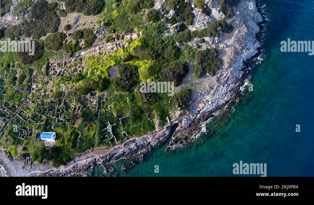 Crete - Drone photography of ruins an ancient Greek village built on ...