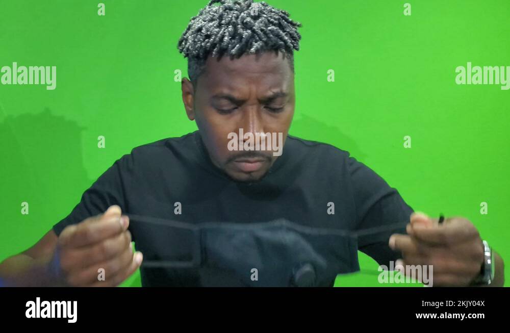 Green screen African American Black man sad emotion as puts on face ...