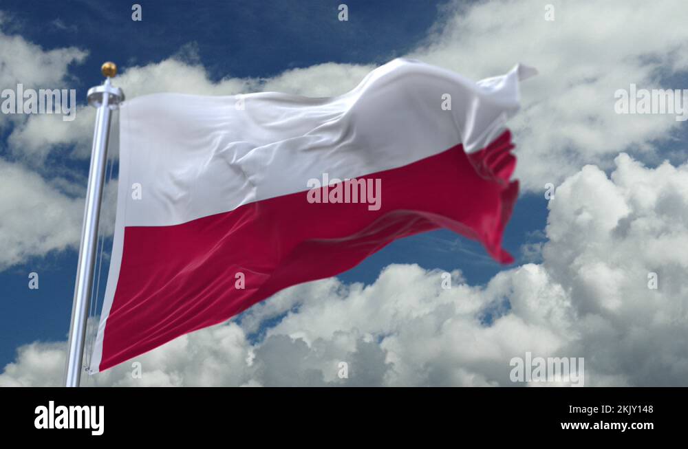 4k looping flag of Poland waving in wind,timelapse rolling clouds ...