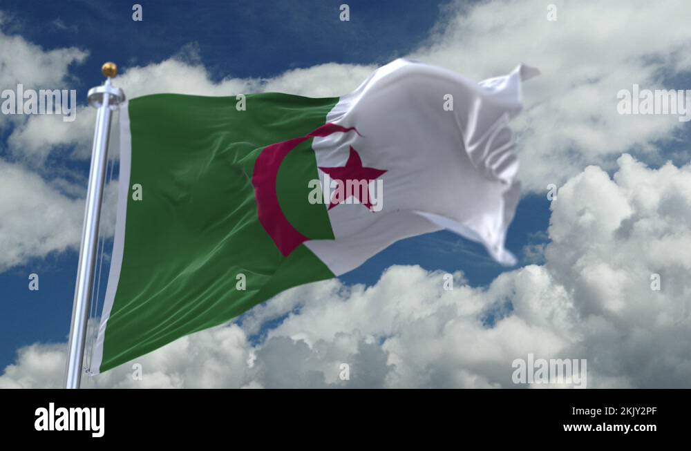 4k looping flag of Algeria waving in wind,timelapse rolling clouds ...