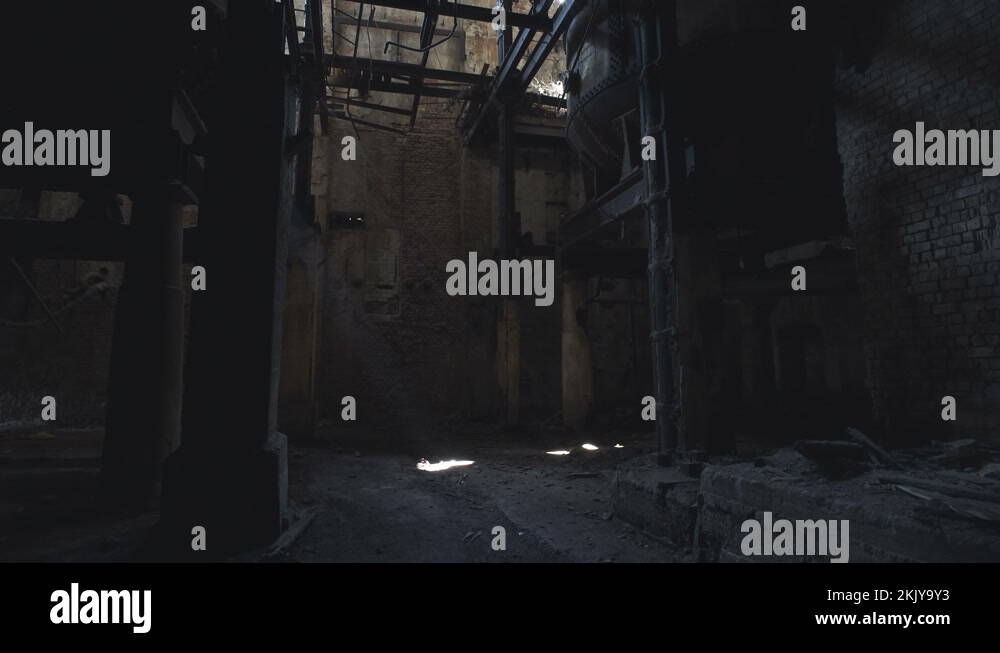 Gloomy boiler room of the old factory. Abandoned German pulp mill Stock ...