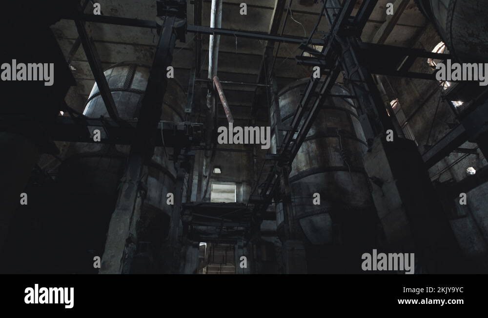 Gloomy boiler room of the old factory. Abandoned German pulp mill Stock ...
