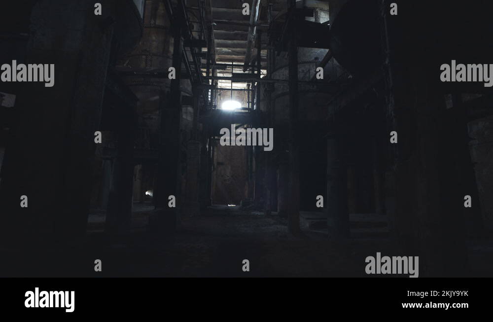 Gloomy boiler room of the old factory. Abandoned German pulp mill Stock ...