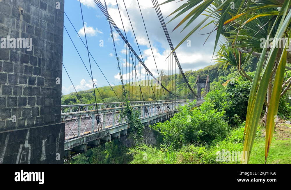 Pont suspendu, a suspension bridge on Reunion Island in Sainte-Rose ...