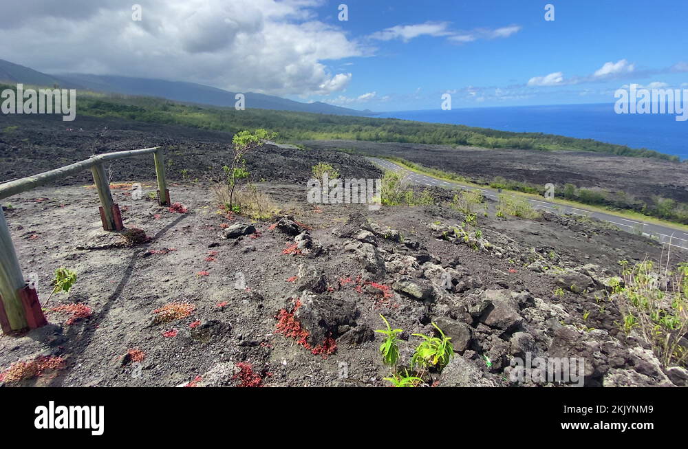 Panoramic view of the lava flows of the Grand Brûlé on Reunion Island ...