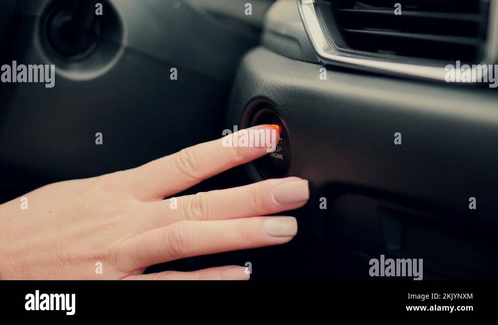 Pushing Start Engine Button In Car.Starting Car Engine.Power Ignition ...