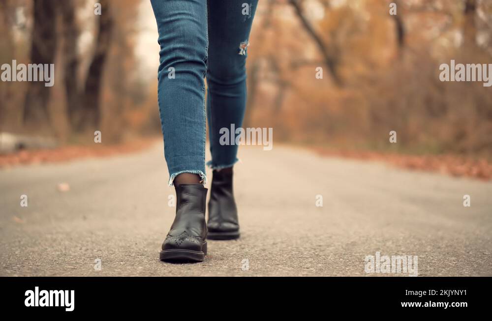 Stylish Woman Legs In Leather Shoes.Female Feet In Jeans And Shoes ...
