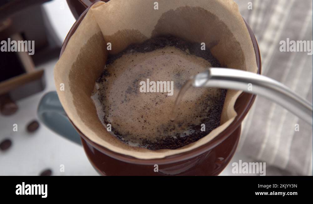 dripping coffee image with mug , paper filter and kettle Stock Video ...