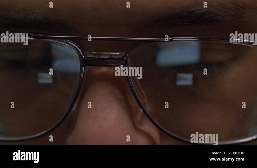 Reflection of A Screen in Man's Glasses - Close-Up FHD Stock Video ...