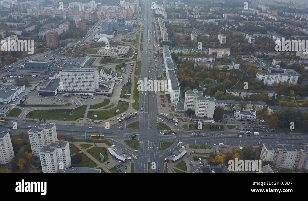 Minsk, Belarus. Residential high-rise buildings in the 1970s. AERIAL ...